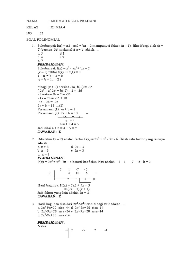 Kumpulan Soal Polinomial | PDF