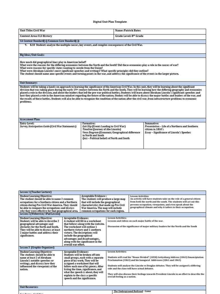 Digital Unit Plan - Civil War | PDF | American Civil War | Abraham Lincoln