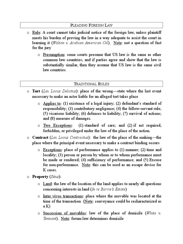 Analysis of Choice of Law Approaches and Doctrines for Resolving ...