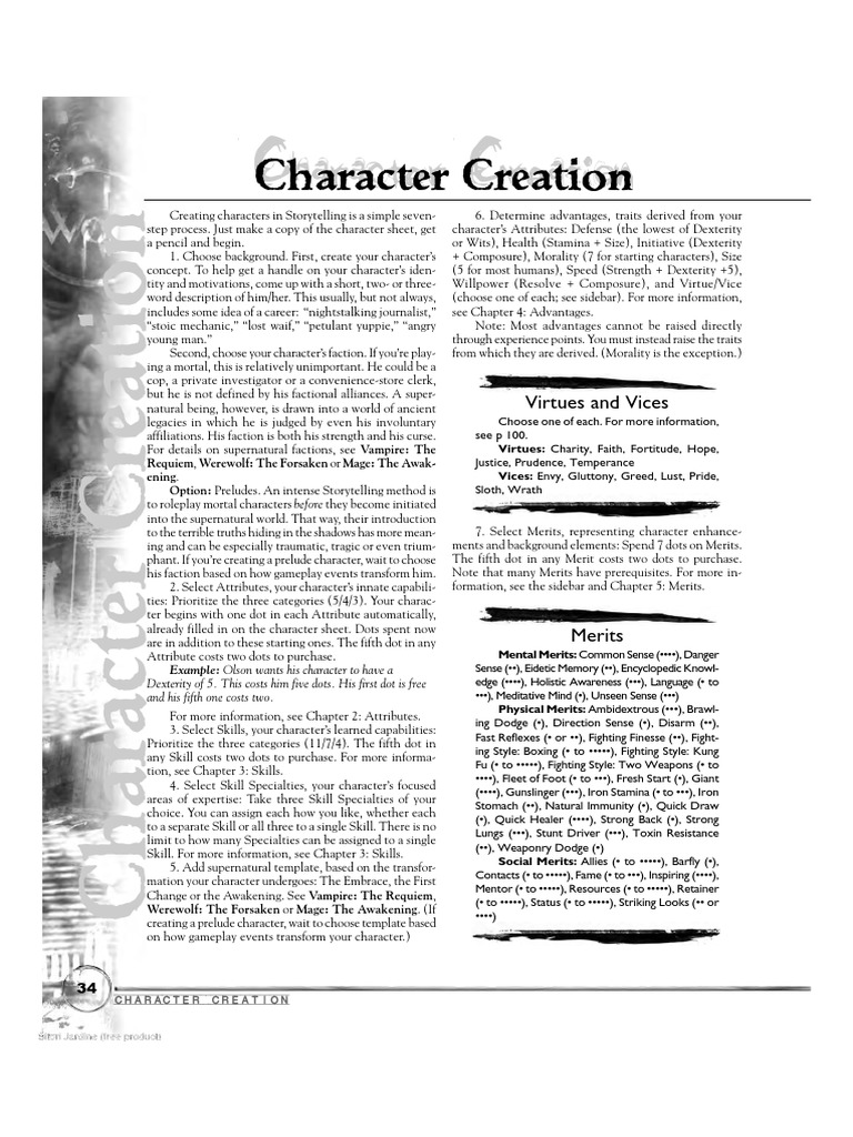 WoD Character Creation Rules | PDF | Role Playing Games | Role Playing