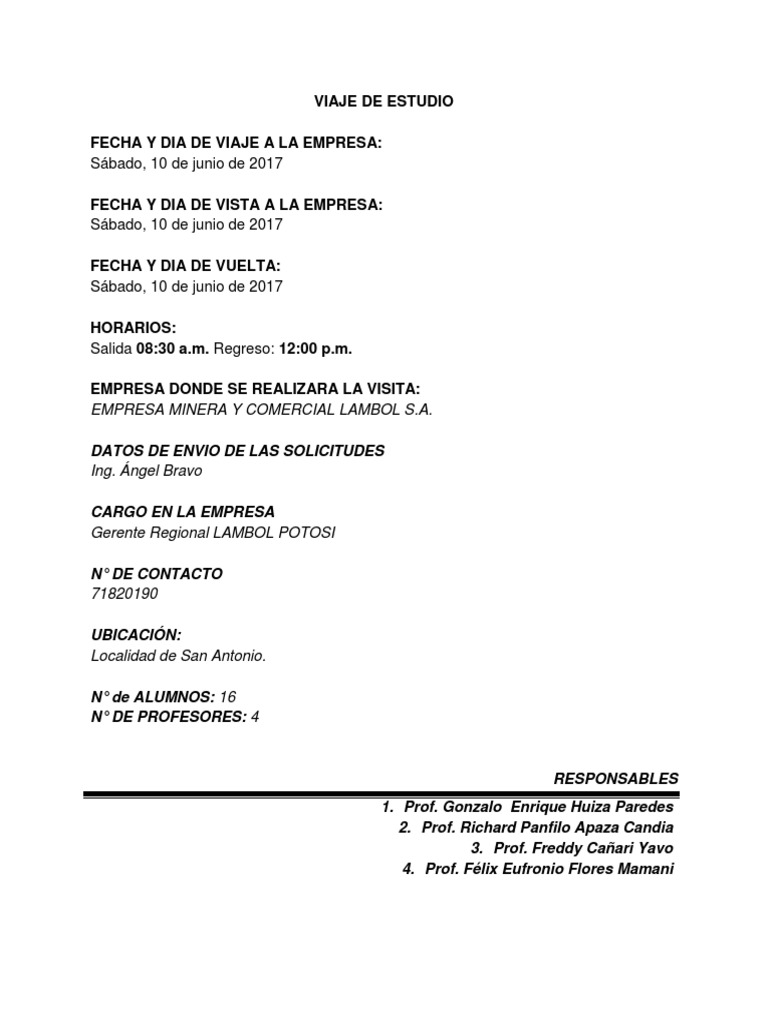 Viaje de Estudio Lambol | PDF | Metalurgia | Maestros