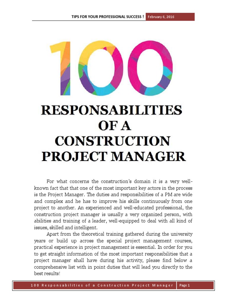 Construction Project Manager Duties | PDF | Project Manager | Risk