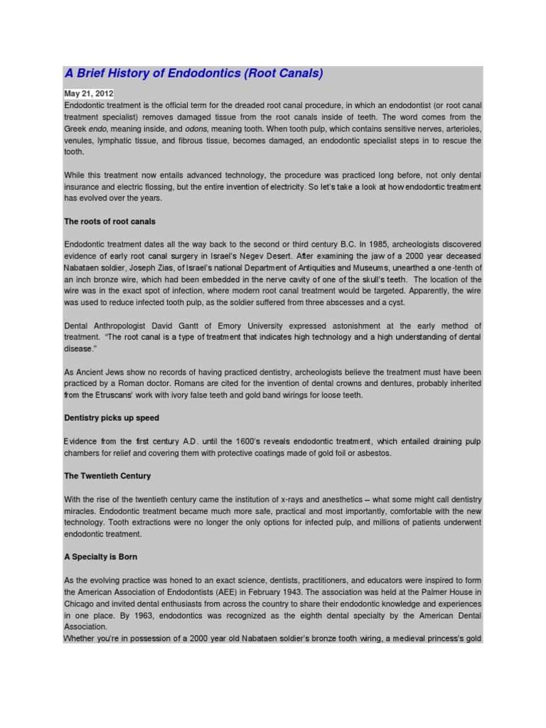 A Brief History of Endodontics | PDF | Dentistry | Dentistry Branches