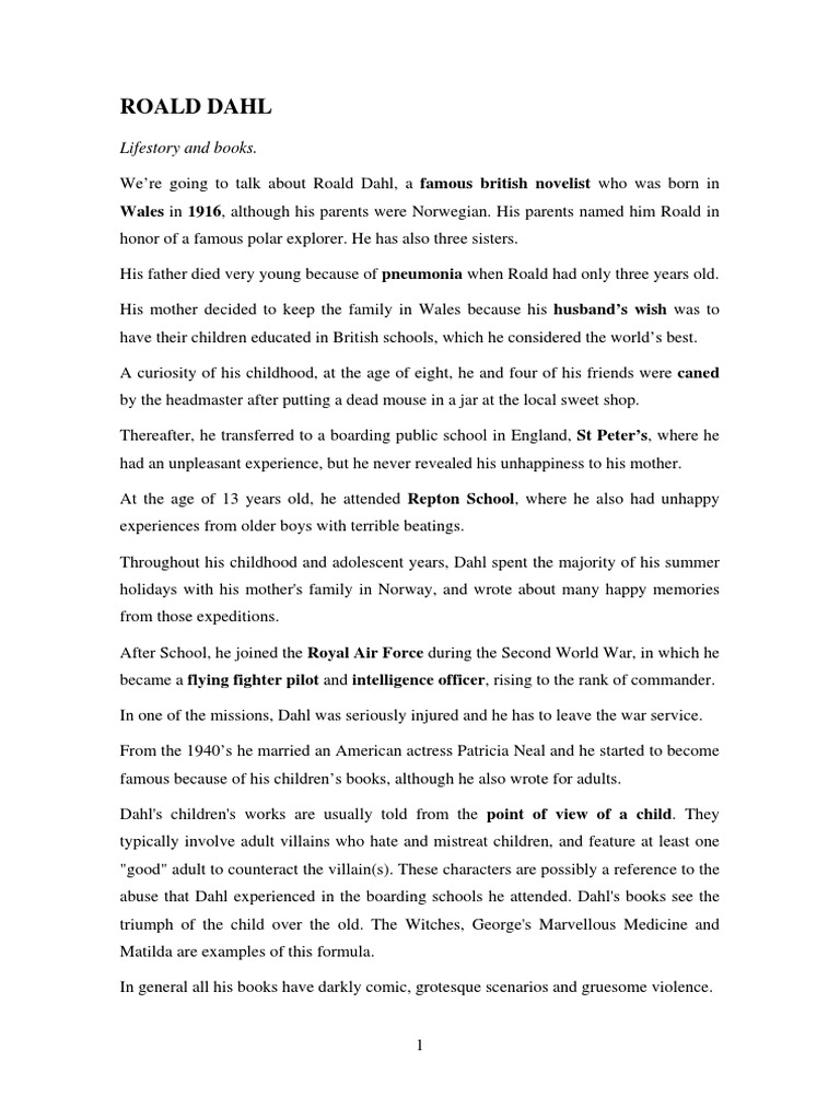 Roald Dahl: Lifestory and Books | PDF