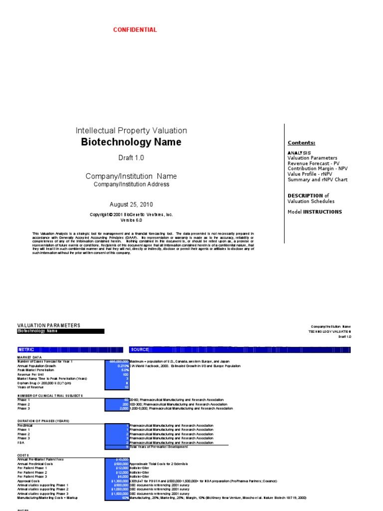 Biotech Valuation Model | PDF | Net Present Value | Phases Of Clinical ...
