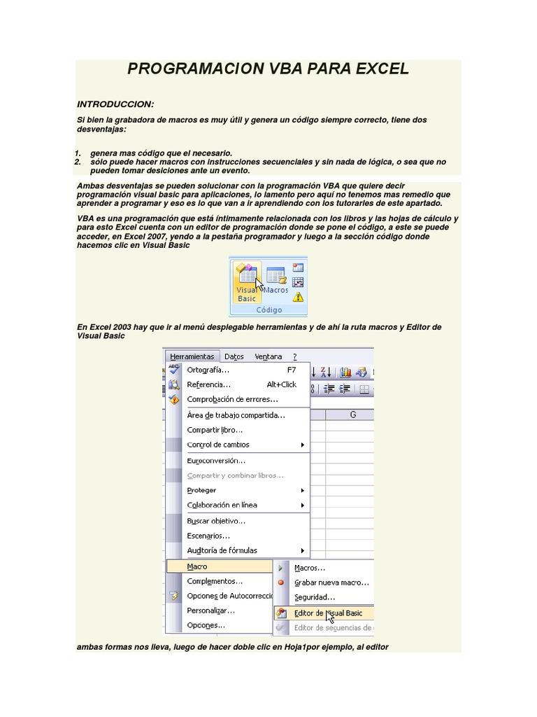 Programacion Vba para Excel | PDF | Microsoft Excel | Macro (informática)