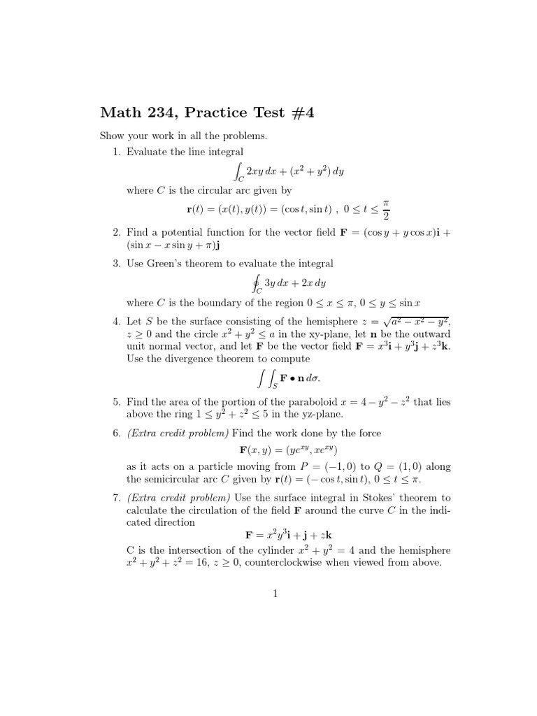Math 234, Practice Test #4 | PDF | Trigonometric Functions | Pi