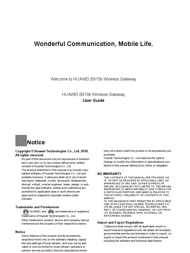 Huawei Router B970b | Download Free PDF | Wireless Lan | Ip Address