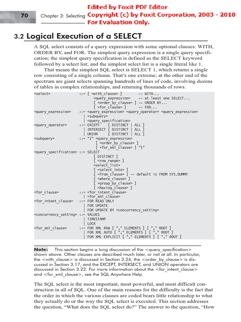 Logical Execution of A SELECT: Chapter 3: Selecting | PDF | Sql | Xml