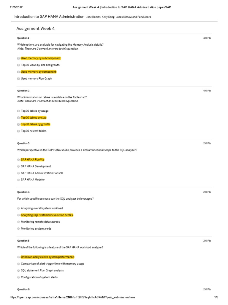 Assignment Week 4 - Introduction To SAP HANA Administration - OpenSAP | PDF | Databases | Sql