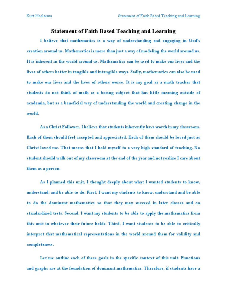 Statement of Faith Based Teaching and Learning | Standardized Tests ...