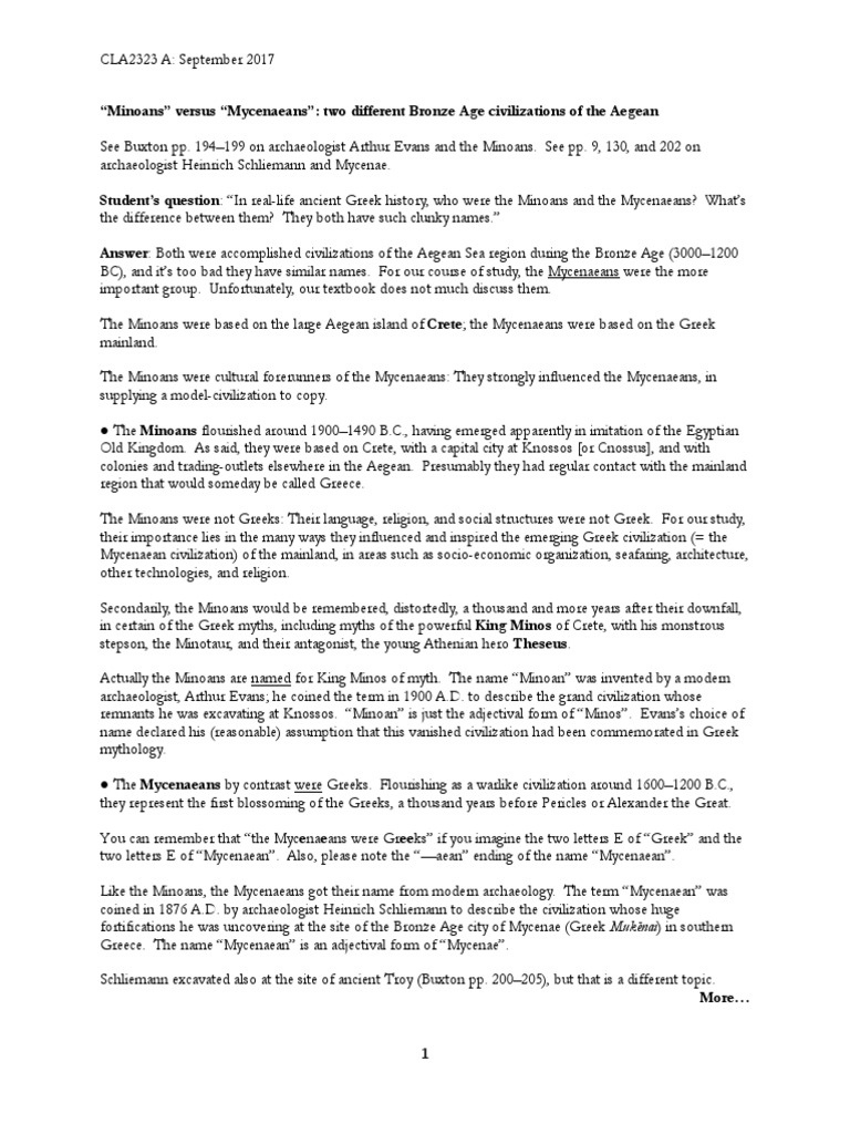 Minoans vs Mycenaeans: Key Differences | PDF | Mycenaean Greece | Greek ...