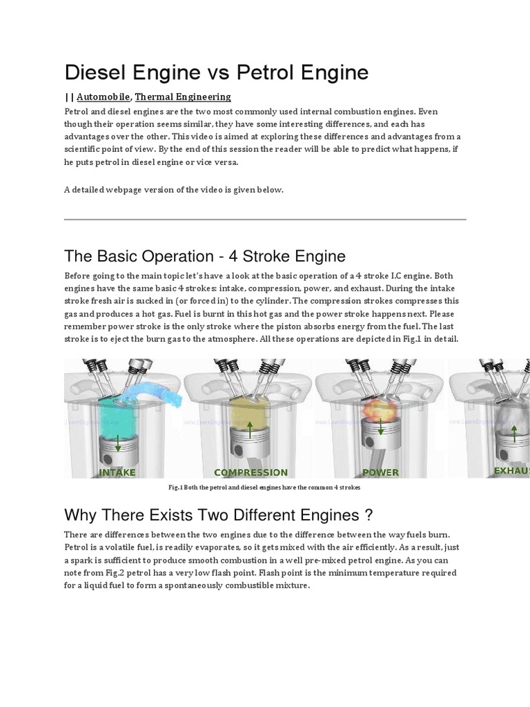 Diesel Engine Vs Petrol Engine | PDF | Diesel Engine | Internal ...