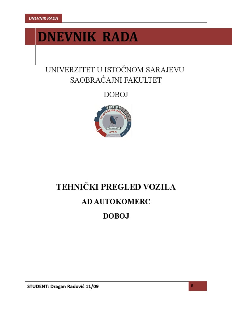 Dnevnik Rada - Saobraćajni Fakultet | PDF