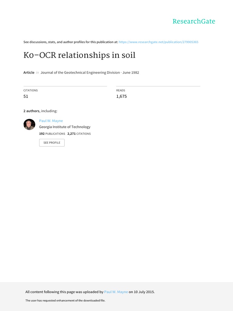 K0-OCR Soil Mechanics Relationships | PDF