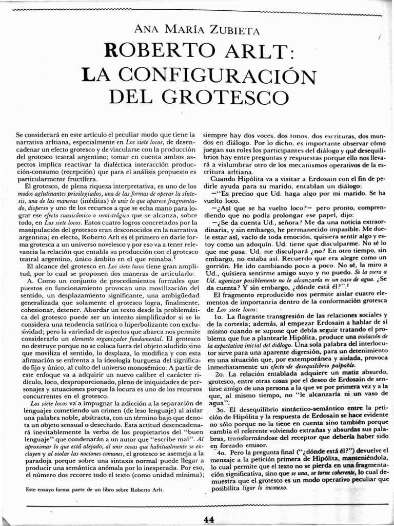 Zubieta - Arlt y La Configurac Del Grotesco, 6pp | PDF | Science ...