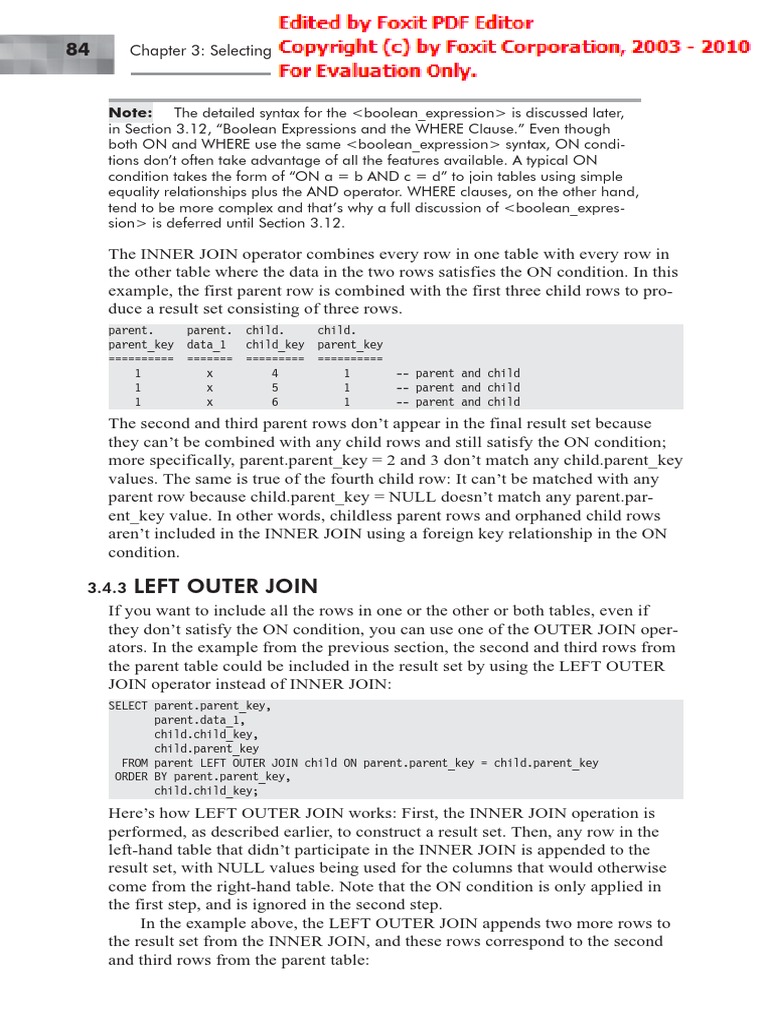 Left Outer Join: Chapter 3: Selecting | PDF | Computer Programming | Data Management