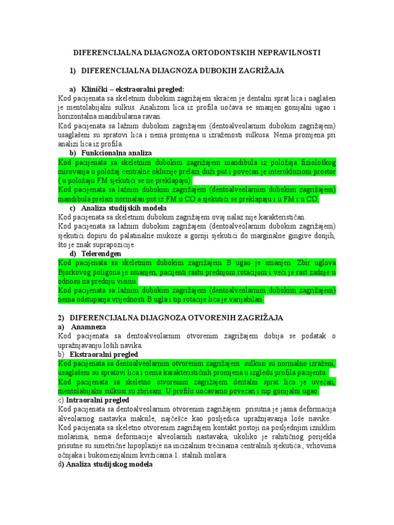 ''Diferencijalna Dijagnoza Ortodontskih Nepravilnosti | PDF