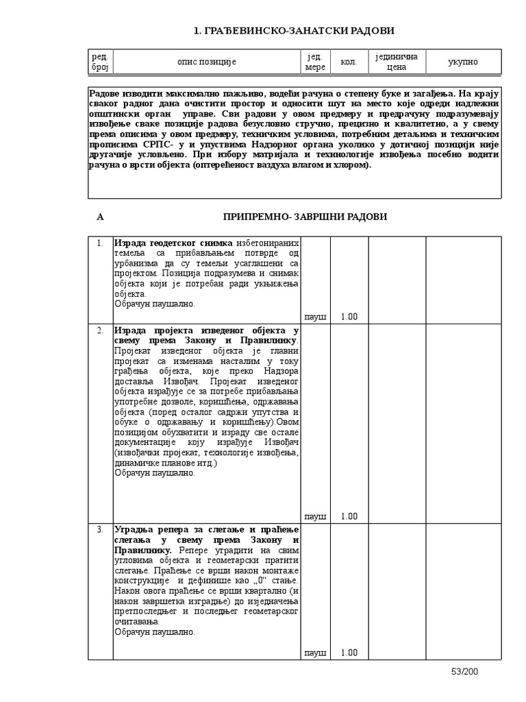 156 Predmer Predracun Radova