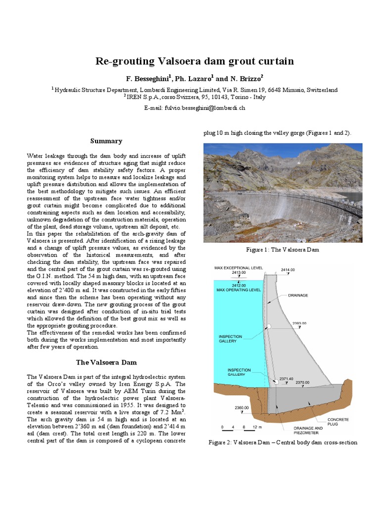 Besseghini - Re-Grouting Valsoera Dam Grout Curtain | PDF | Integrated ...