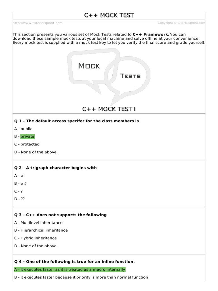 Cplusplus Mock Test I | PDF | C++ | C (Programming Language)