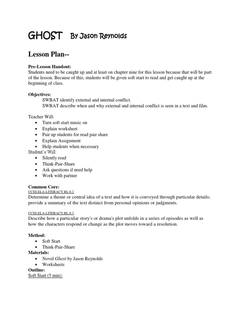 Ghost by Jason Reynolds | Download Free PDF | Worksheet | Lesson Plan