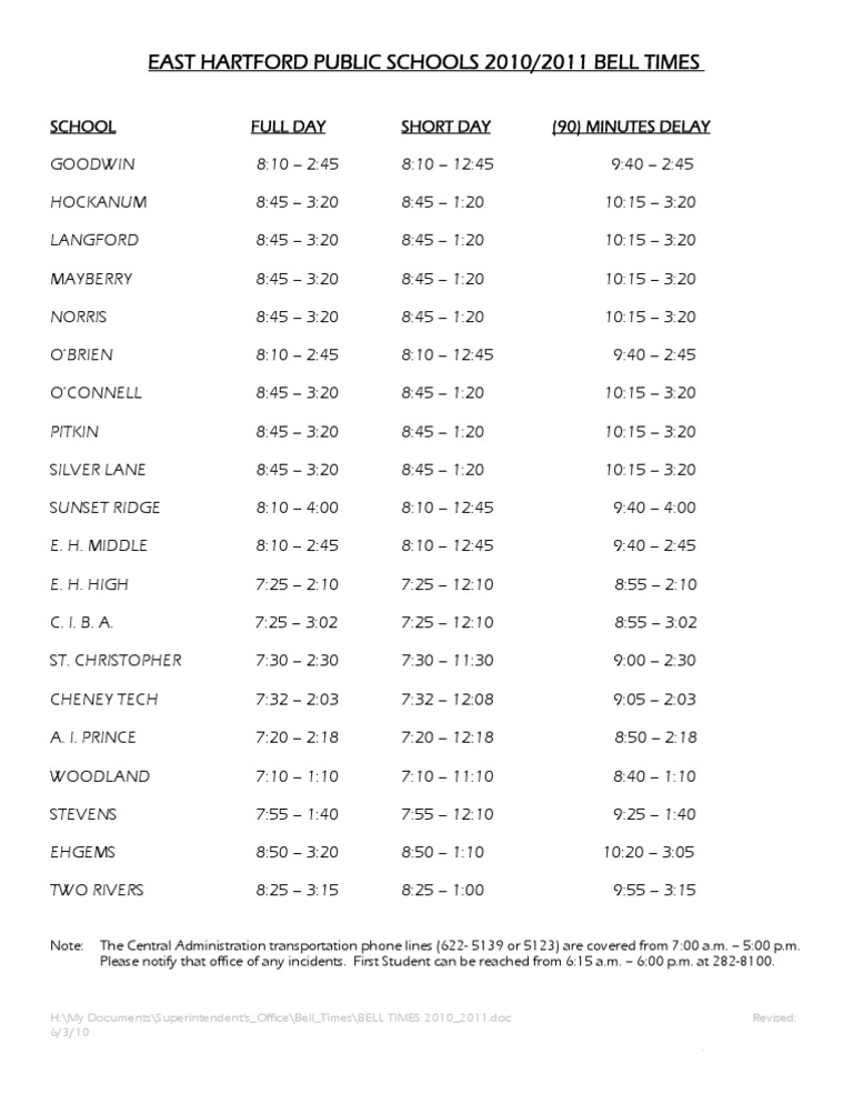 Bell Times 2010 2011 | PDF