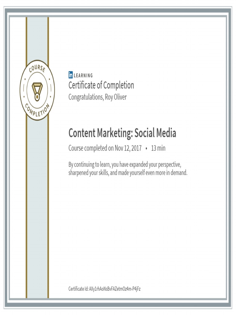 CertificateOfCompletion ContentMarketingSocialMedia | PDF
