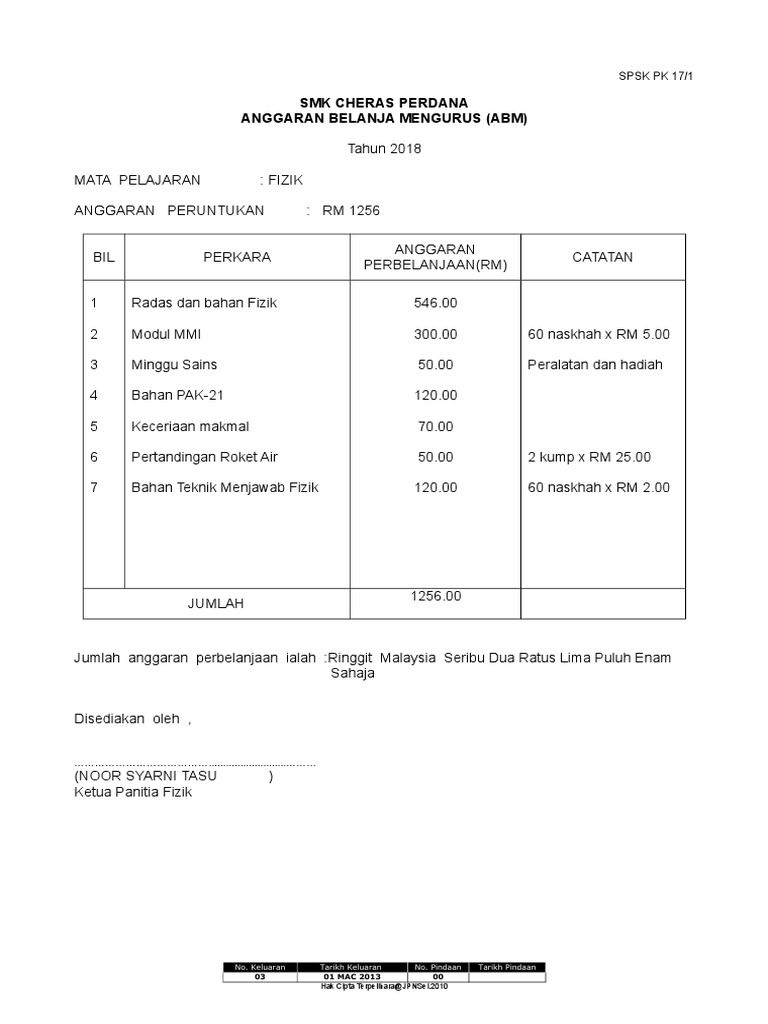 Anggaran Belanja Mengurus Abm 2018 | PDF