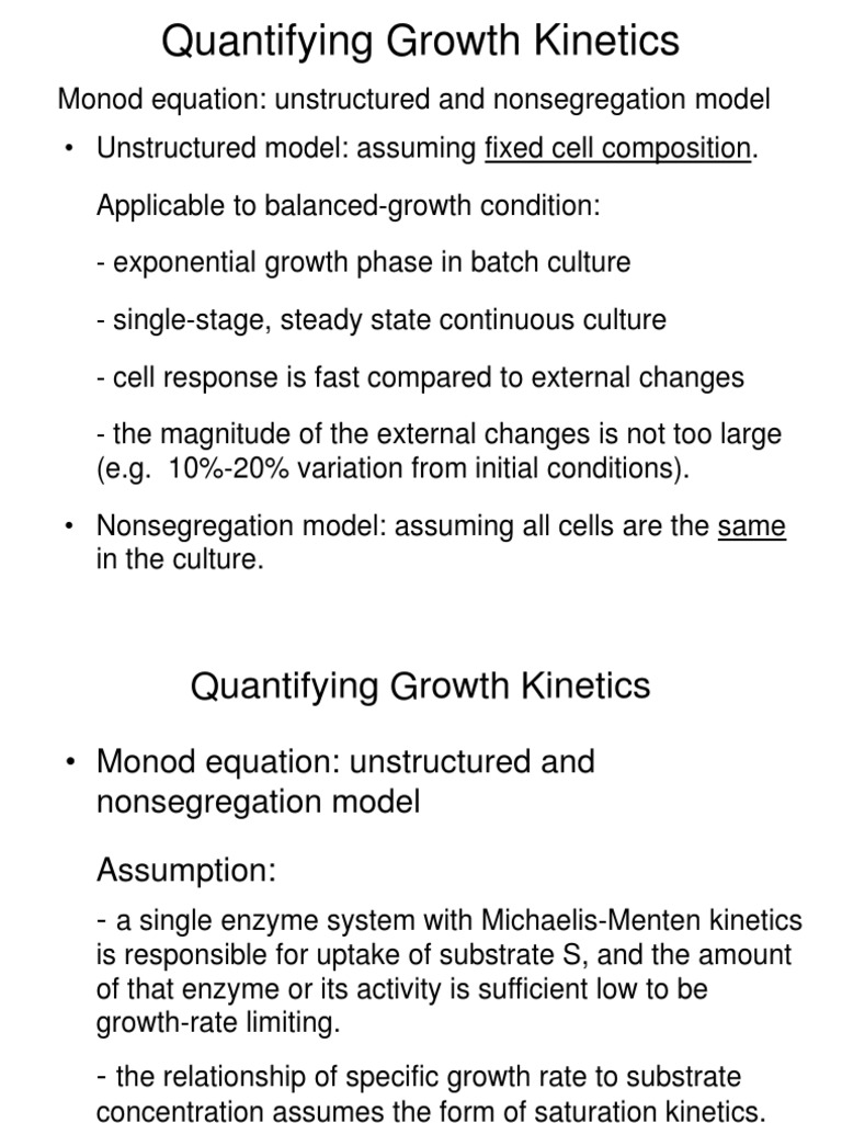 Lecture Notes Growth Kinetics Monod Growth Model Pdf