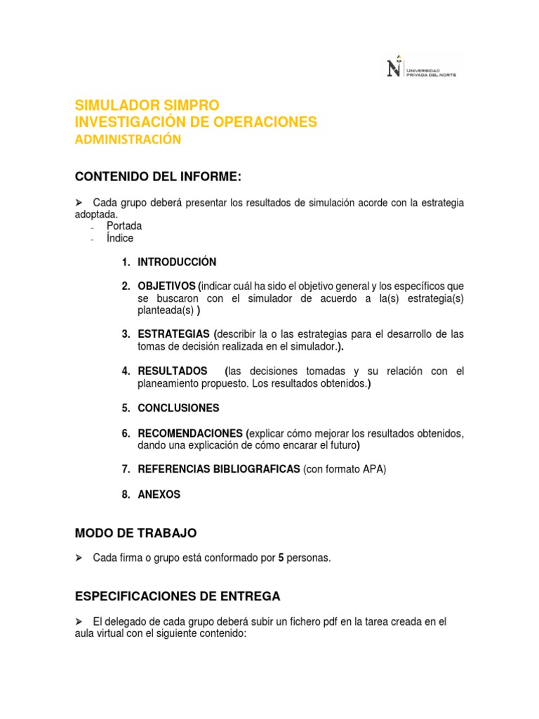 Informe de Simulación SIMPRO | PDF | Planificación | Informática y tecnología de la información