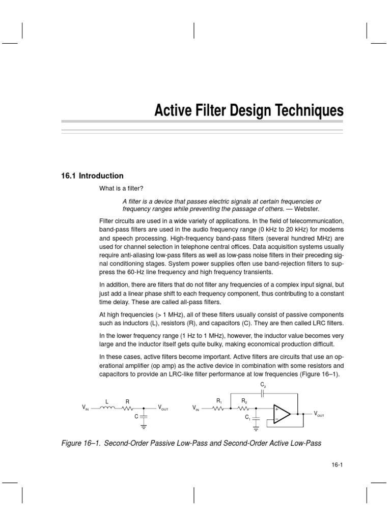 Active Filter Design Techniques | PDF | Electronic Filter | Low Pass Filter