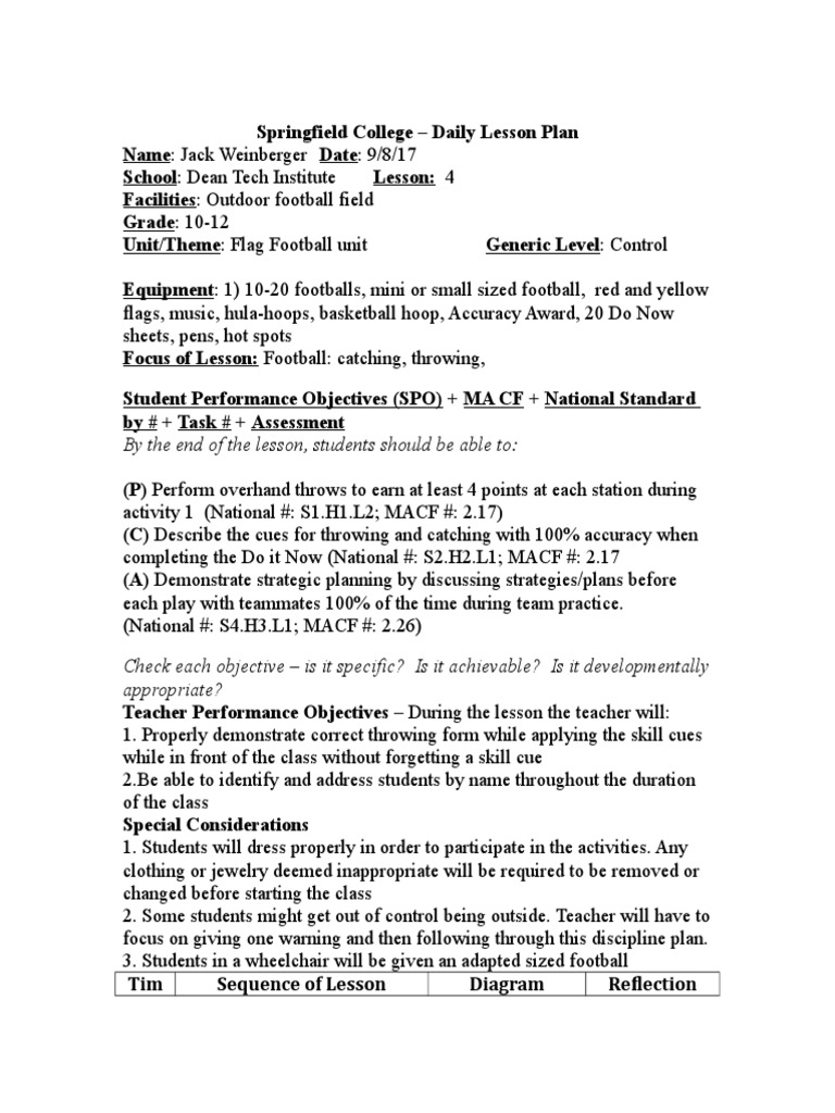 Flag Football Lesson 4-km Comments | PDF | Sports Rules And Regulations ...