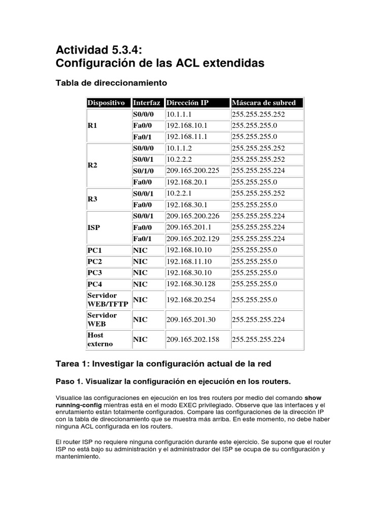 Actividad 5.3.4: Configuración de Las ACL Extendidas | Descargar gratis PDF | Dirección IP ...