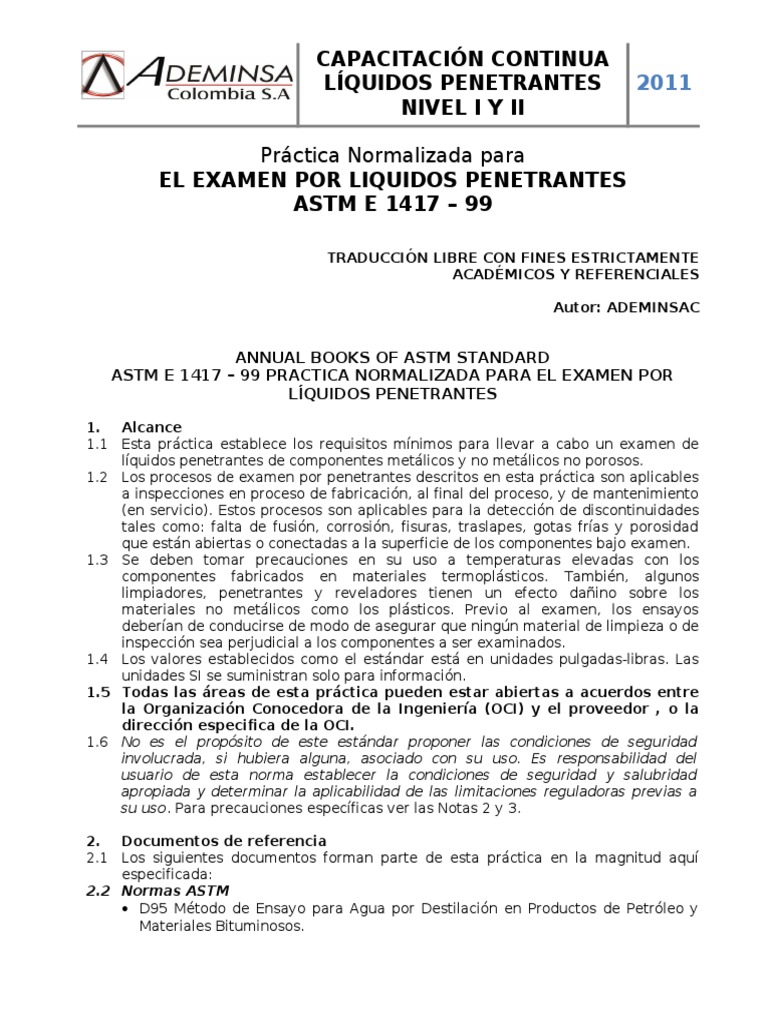 Astm 1417 | Descargar gratis PDF | Aluminio | Pruebas no destructivas