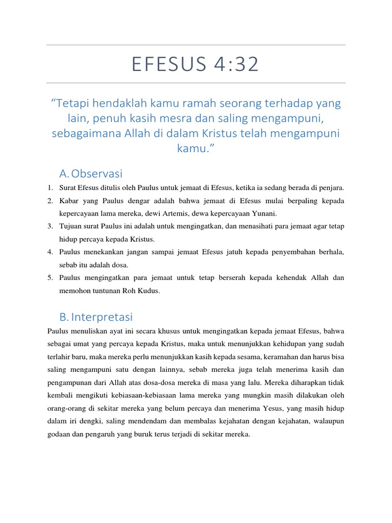 Hermeneutika 2 - Eksegese Efesus 4 Ayat 32 | PDF