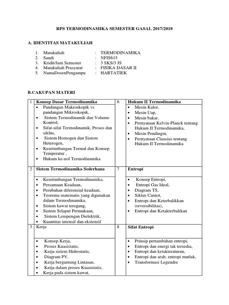 Rps Termodinamika 2017 | PDF | Sains & Matematika | Teknologi & Rekayasa