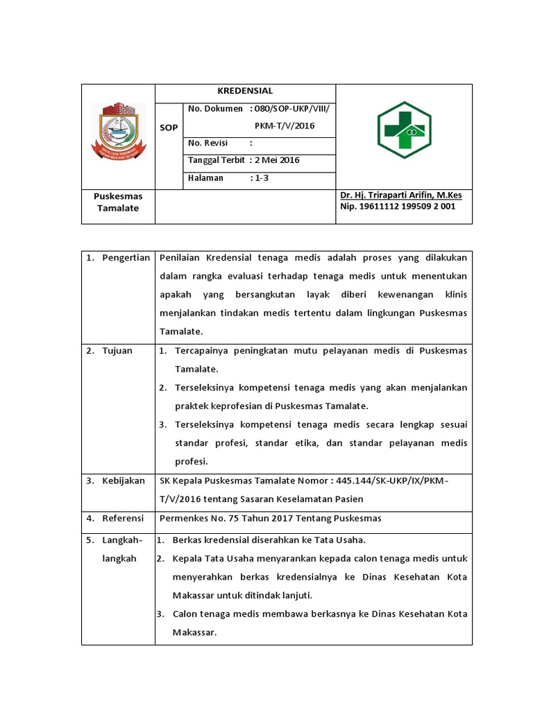 SOP Kredensial Puskesmas | PDF