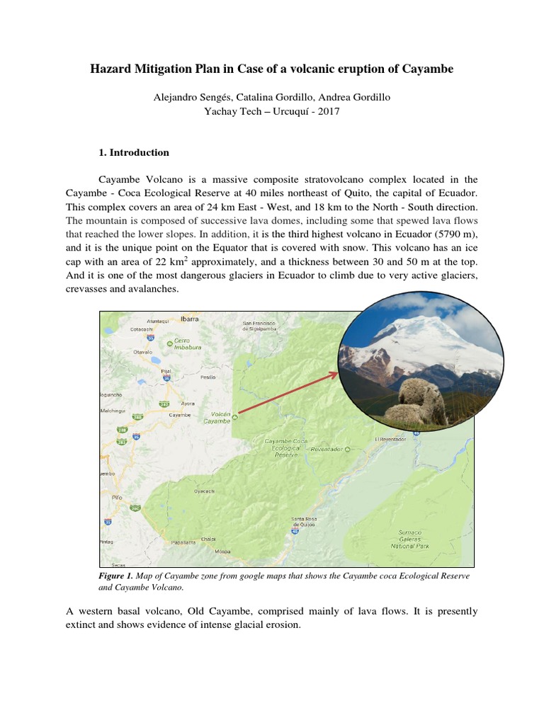 Hazard Mitigation Plan in Case of A Volcanic Eruption of Cayambe | PDF ...