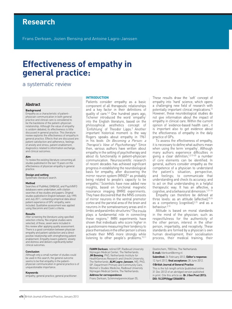 Effectiveness of Empathy in General Practice:: Research | PDF | General ...