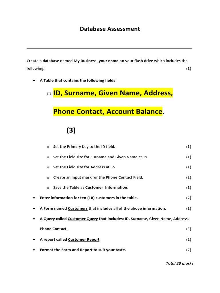 Database Assessment Create Customer Db Pdf