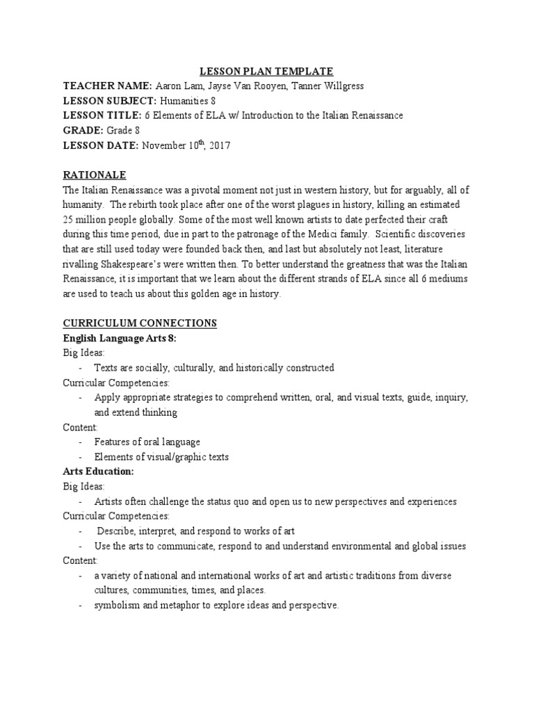 Interpreting Text in The Italian Renaissance - 6 Elements of Ela 1 ...