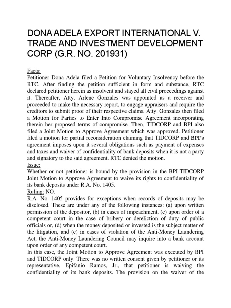 Dona Adela Export International V | PDF | United Kingdom Insolvency Law | Confidentiality