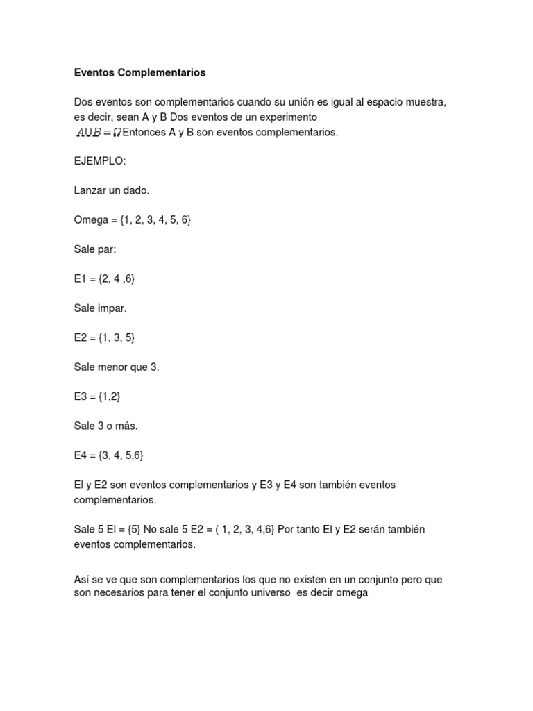 Eventos Complementarios | PDF | Probabilidad | Probabilidades y ...