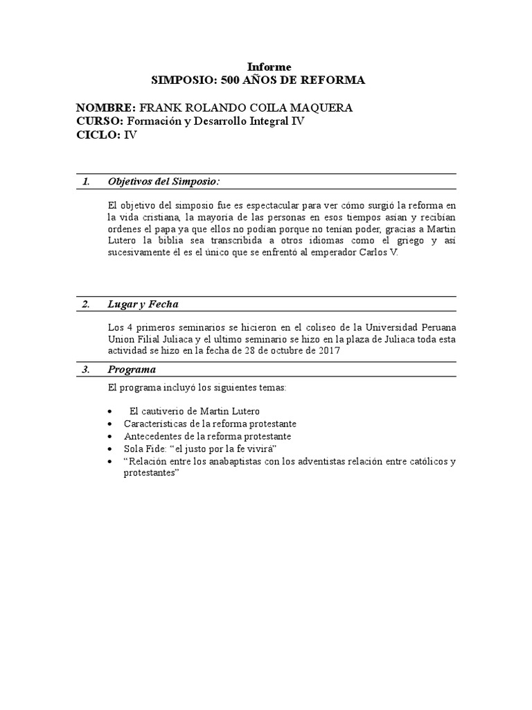 Esquema de Informe Del Simposio | PDF