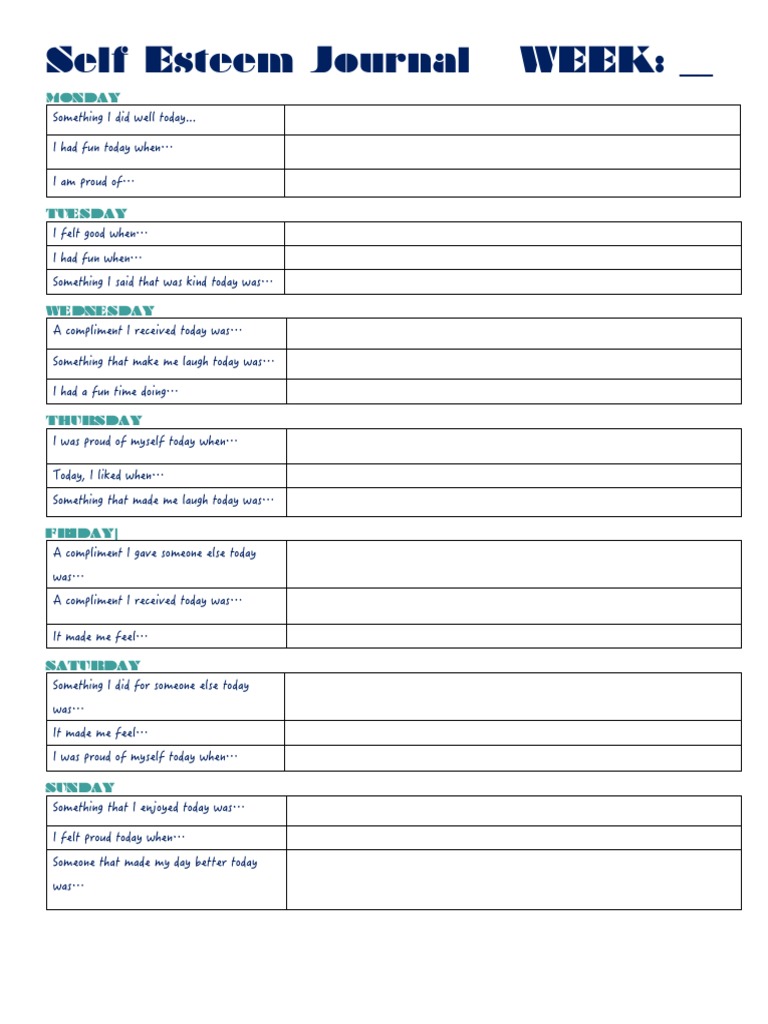 Weekly Self Esteem Journal Template | PDF