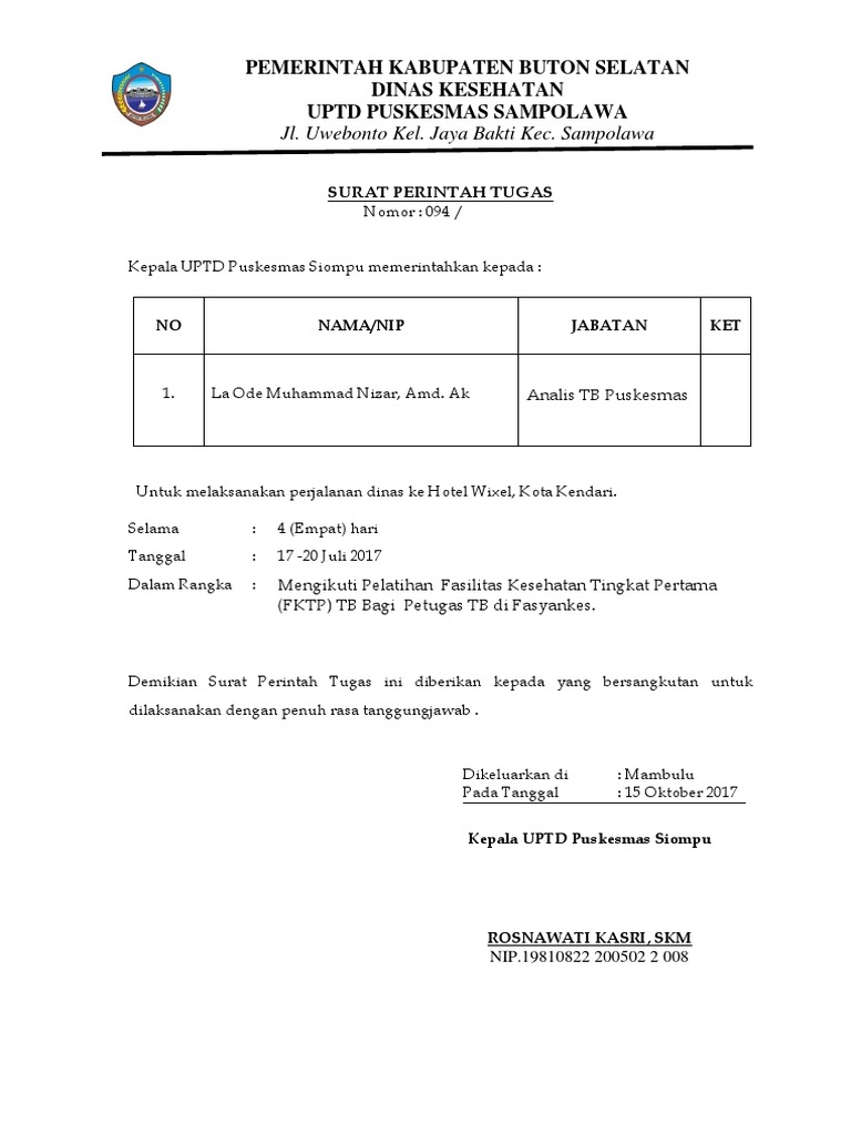 Surat Tugas Pelatihan TB | PDF