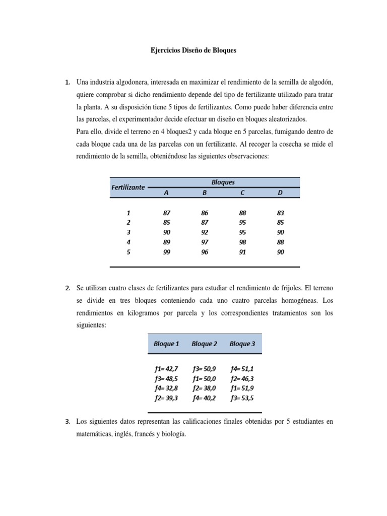 Ejercicios de Diseño por Bloques | PDF | Arsénico | Agricultura