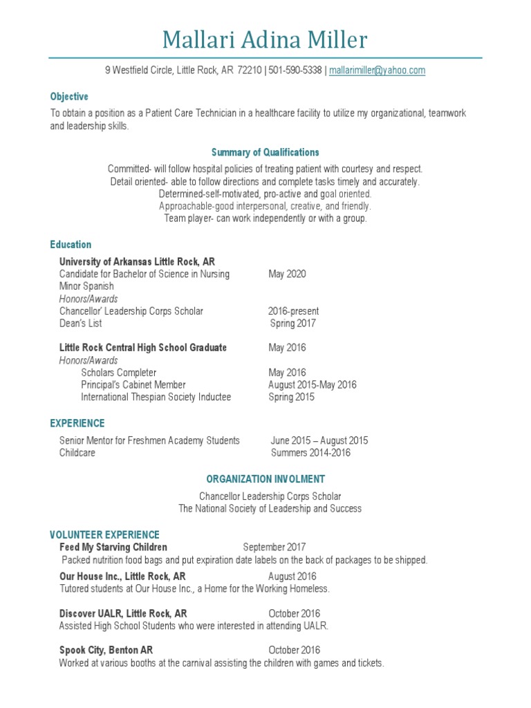 Mallari Adina Miller PCT Resume | PDF