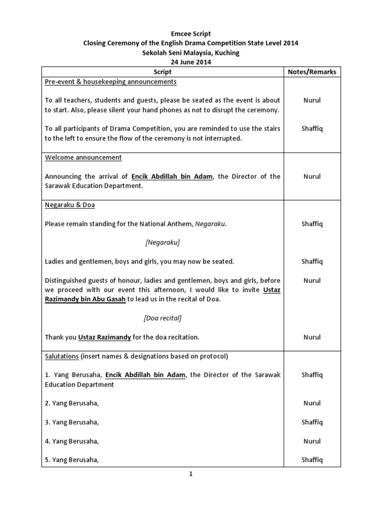 MC Script Drama | Entertainment | Leisure